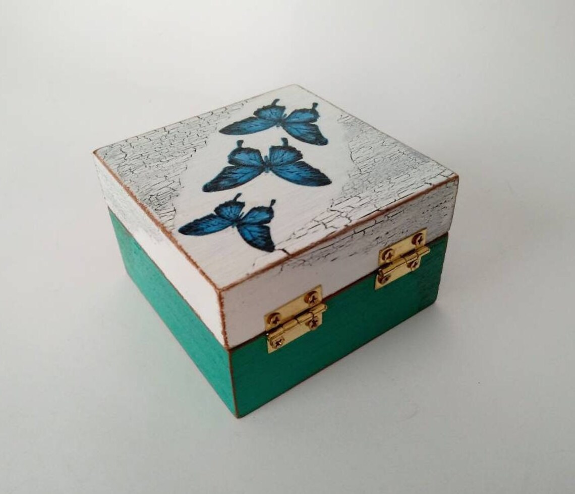 Small Turquoise Decorative Wooden Box Vintage Style - Etsy