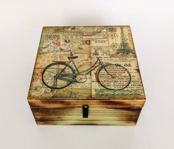 Fietsbox Vintage decoupage box Houten sieraden doos Groene - Etsy Nederland