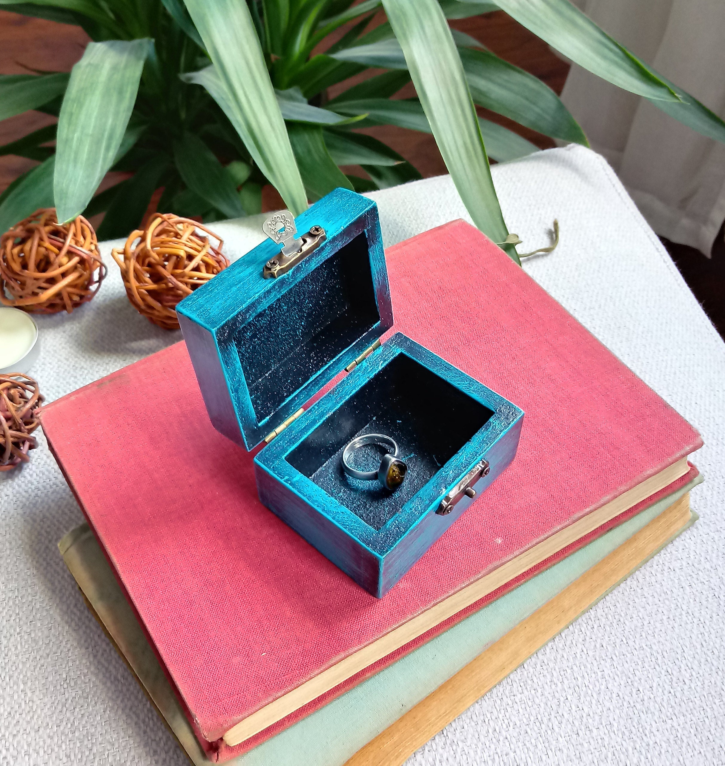Small Blue Wooden Decorative Box for the Ring, Perfect Box for the ...