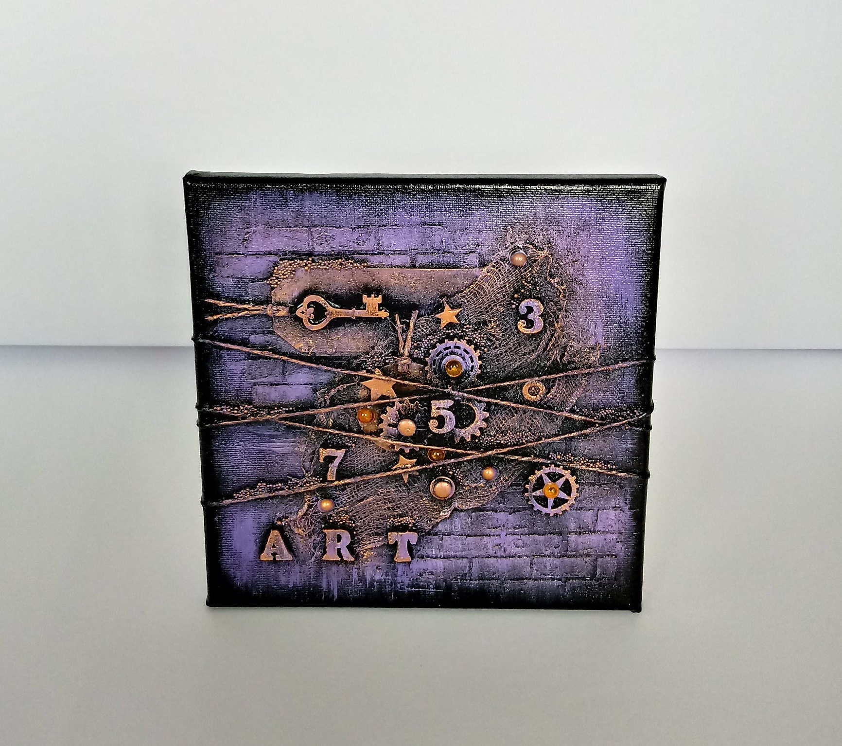 Mixed Media Canvas Steampunk Canvas Purple Black Canvas - Etsy