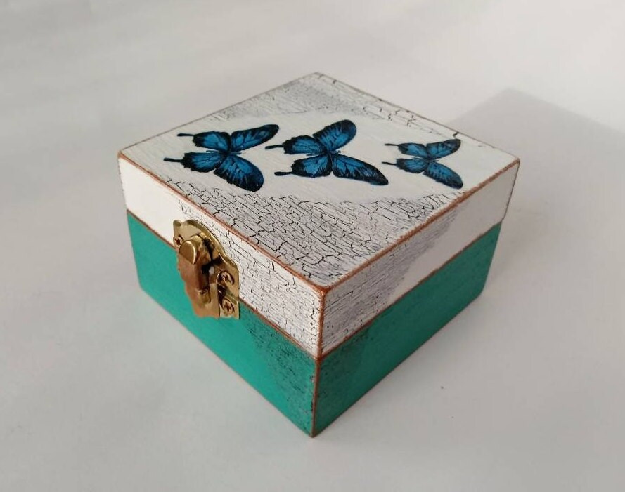 Small Turquoise Decorative Wooden Box Vintage Style - Etsy