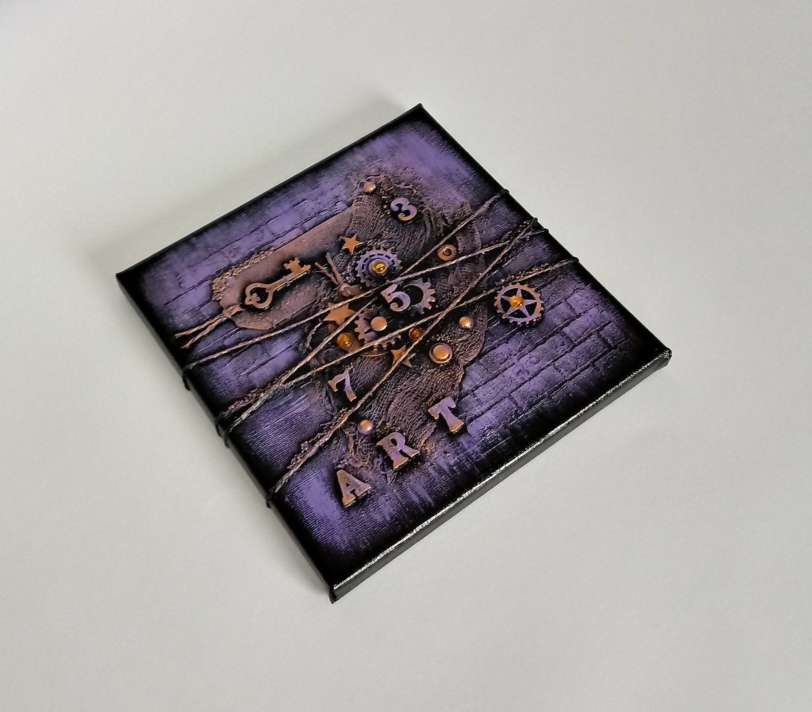 Mixed Media Canvas Steampunk Canvas Purple Black Canvas - Etsy