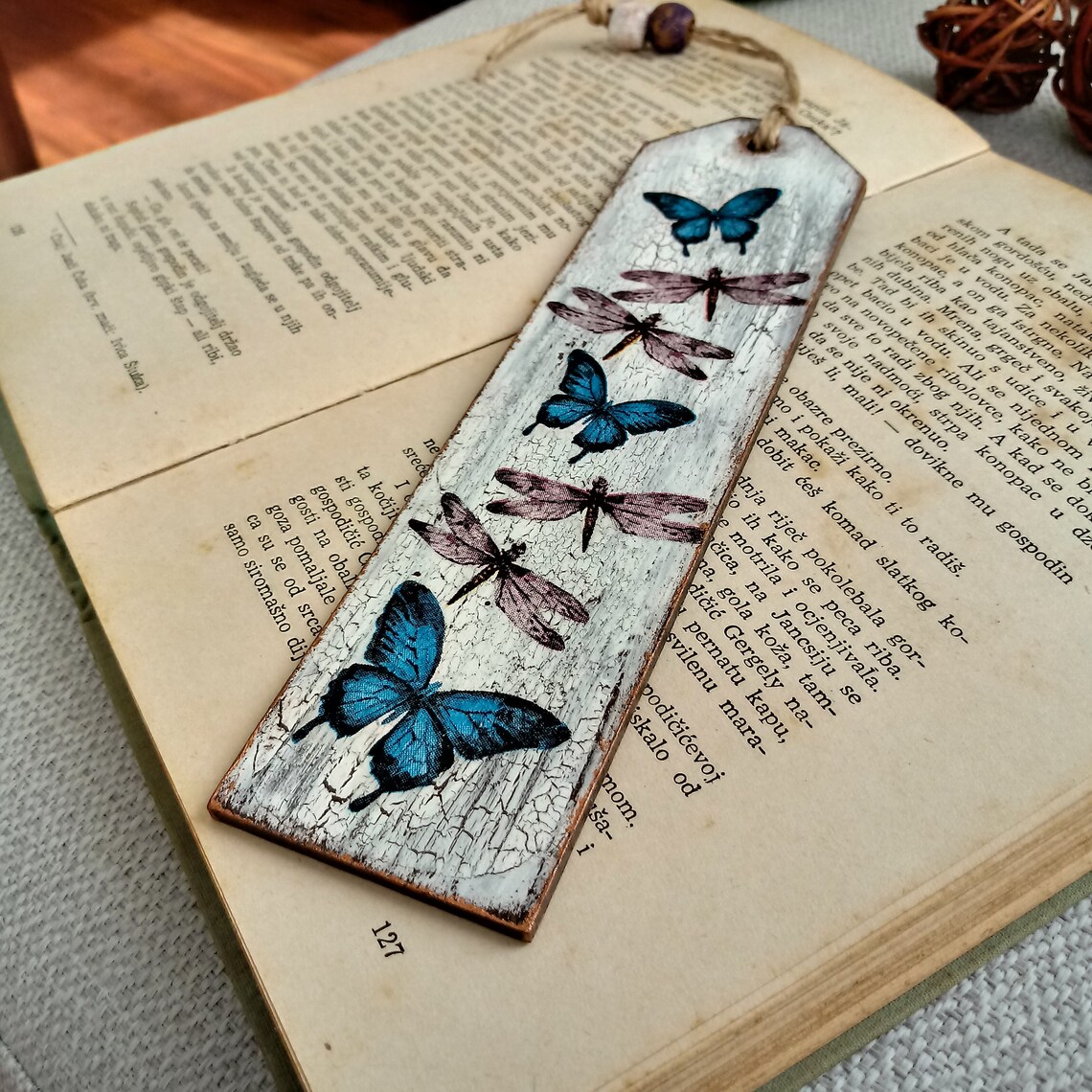 Wooden Decoupage Bookmarker, Vintage Design Bookmark, Teacher Gift ...