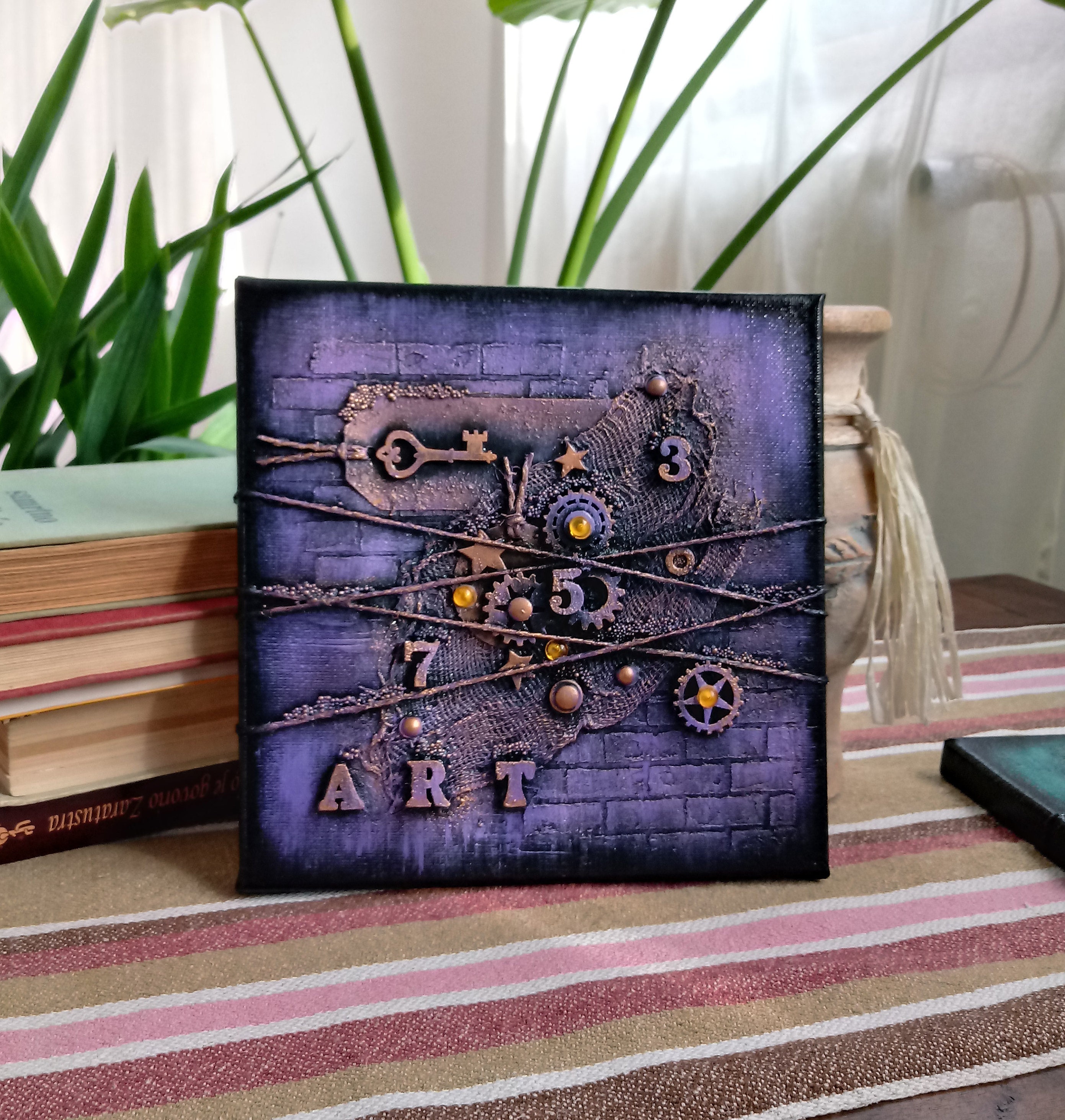 Mixed Media Canvas Steampunk Canvas Purple Black Canvas - Etsy