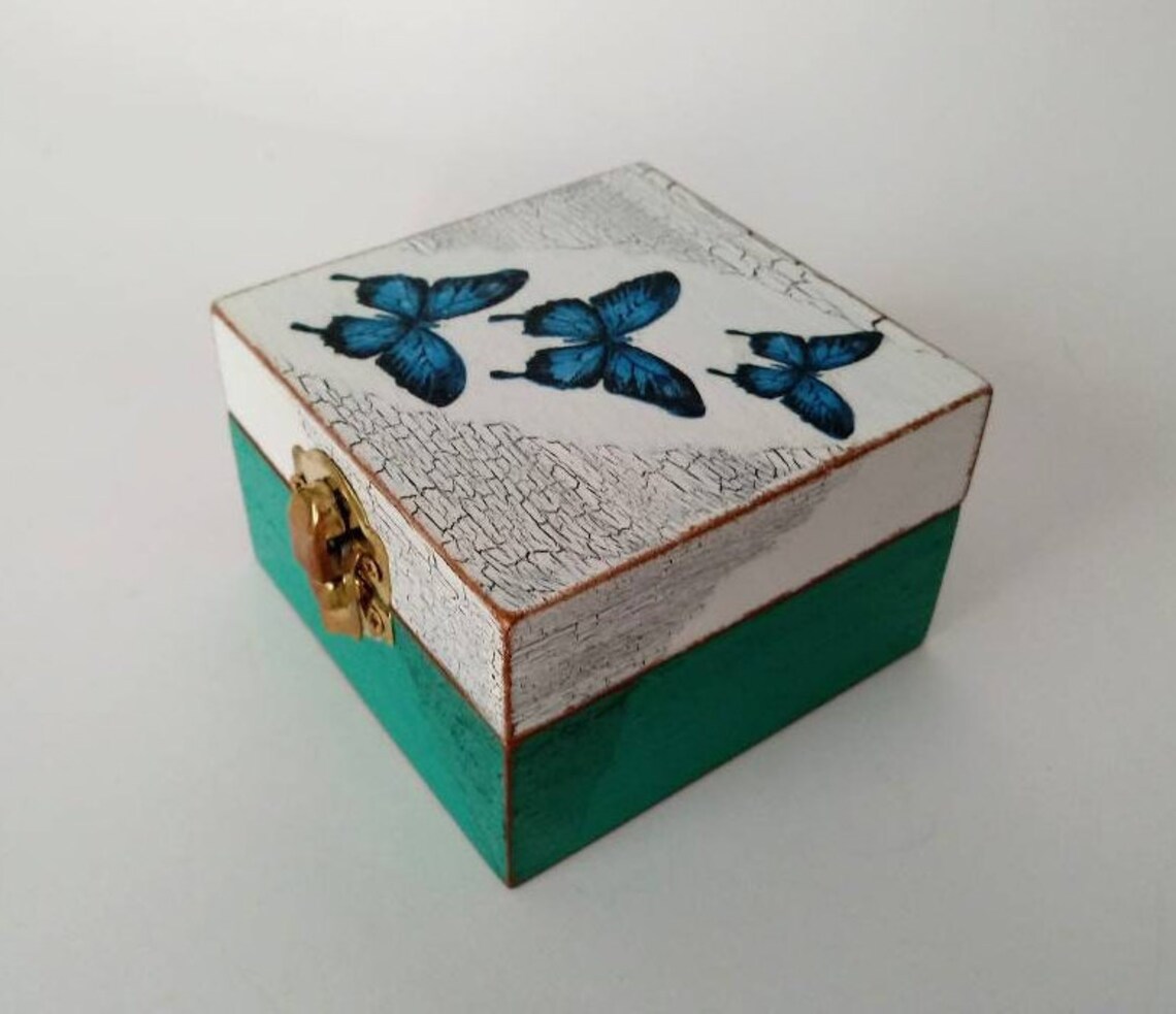 Small Turquoise Decorative Wooden Box Vintage Style - Etsy