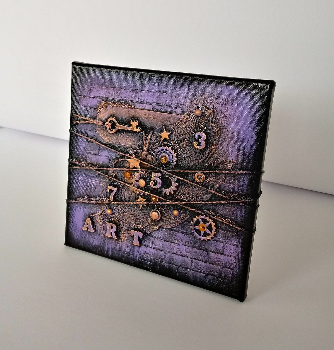 Mixed Media Canvas Steampunk Canvas Purple Black Canvas | Etsy