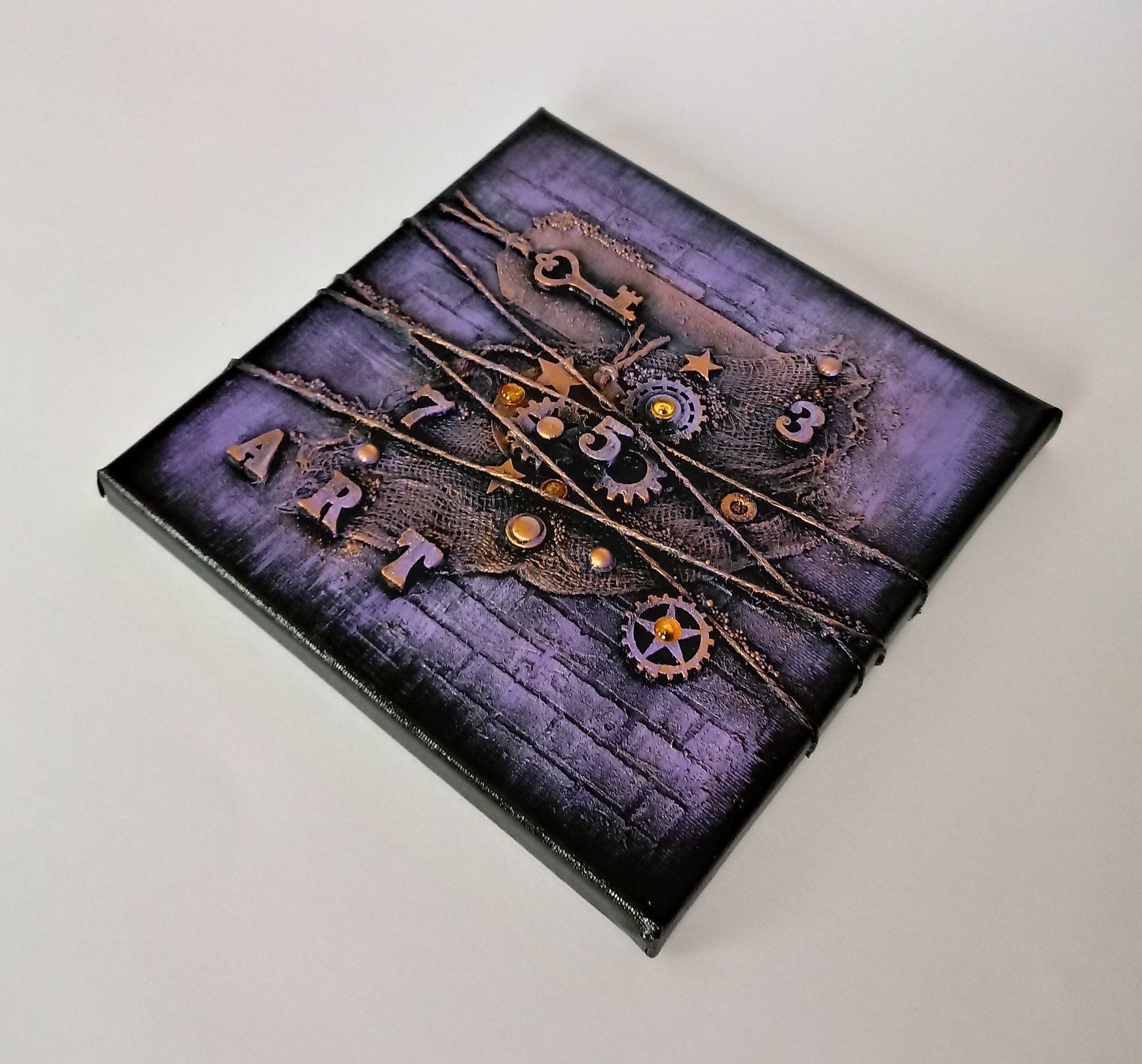 Mixed Media Canvas Steampunk Canvas Purple Black Canvas - Etsy