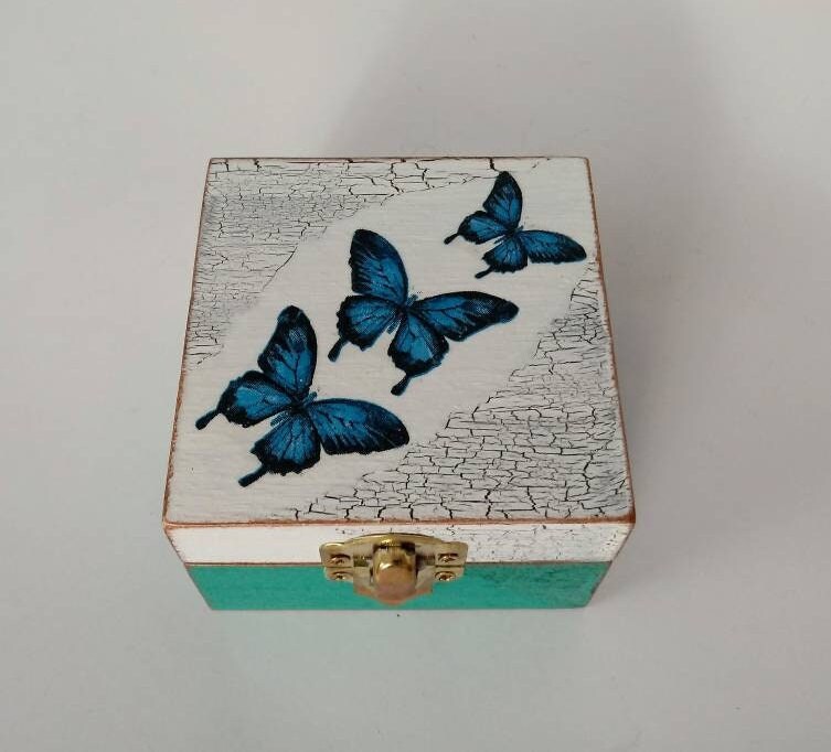 Small Turquoise Decorative Wooden Box Vintage Style - Etsy