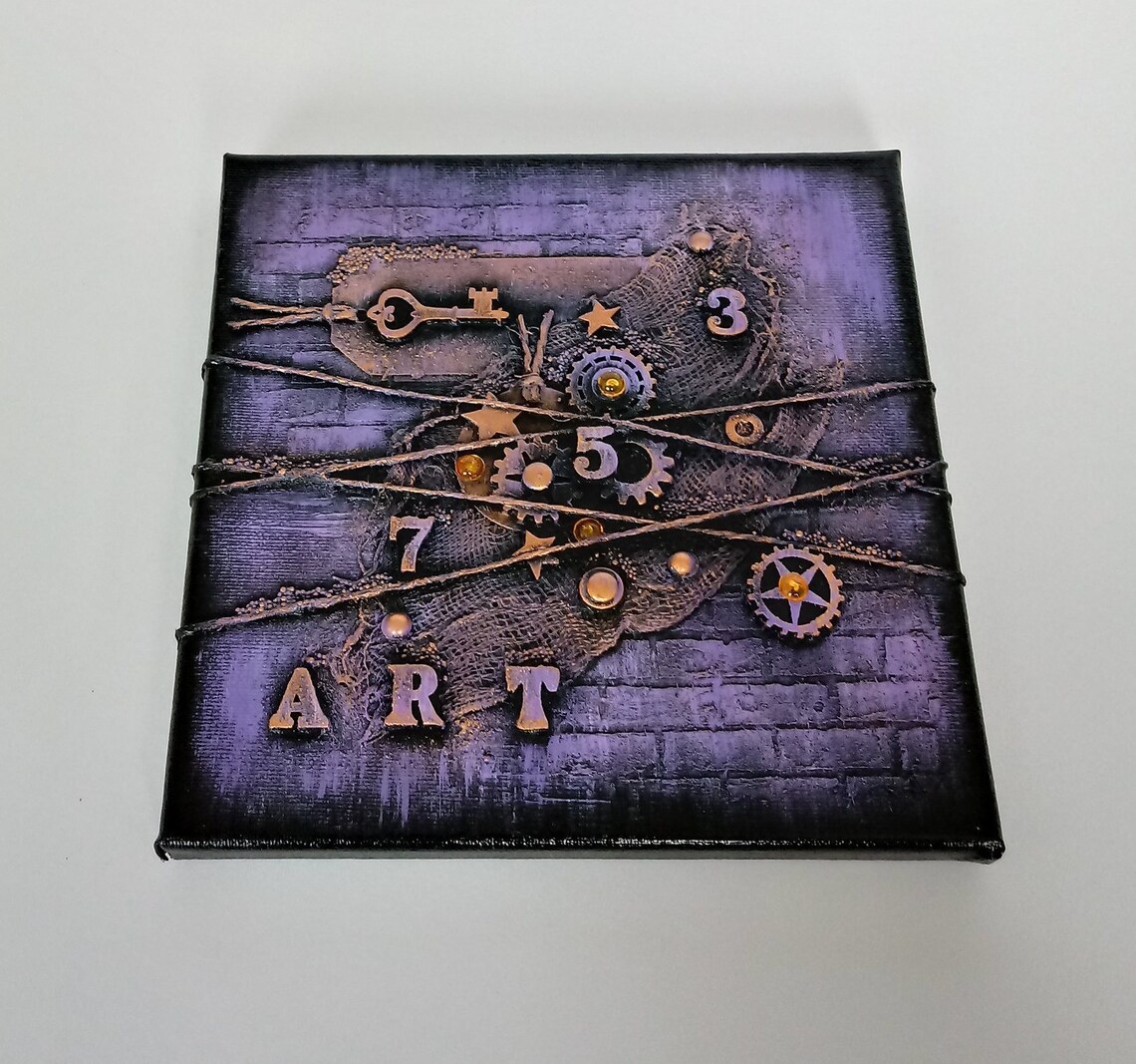 Mixed Media Canvas Steampunk Canvas Purple Black Canvas - Etsy