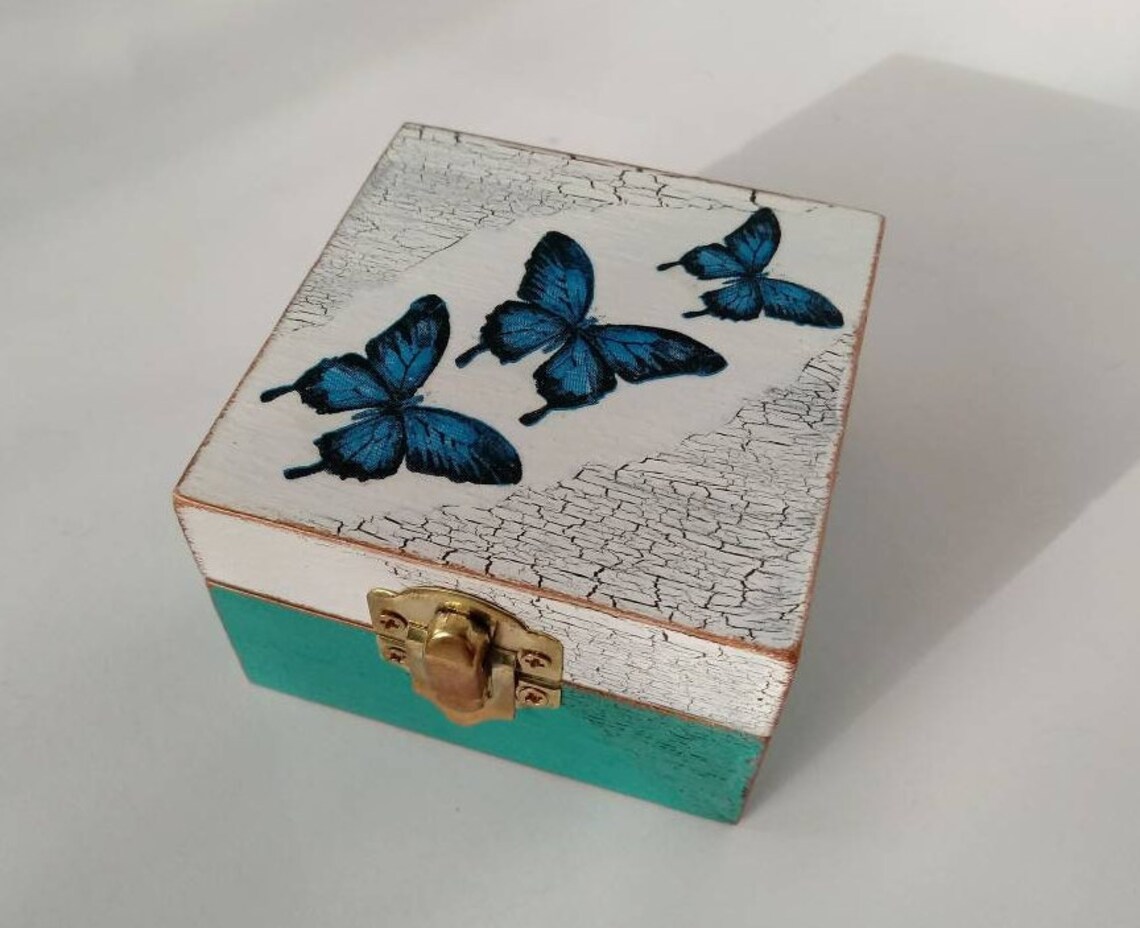 Small Turquoise Decorative Wooden Box Vintage Style - Etsy