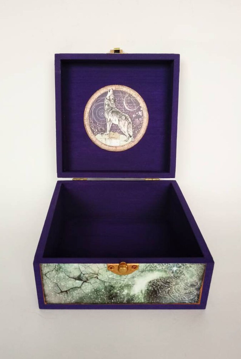 Wolf Magic Storage Box, Moon Box, Cosmos Box, Wooden Decorative Galaxy ...