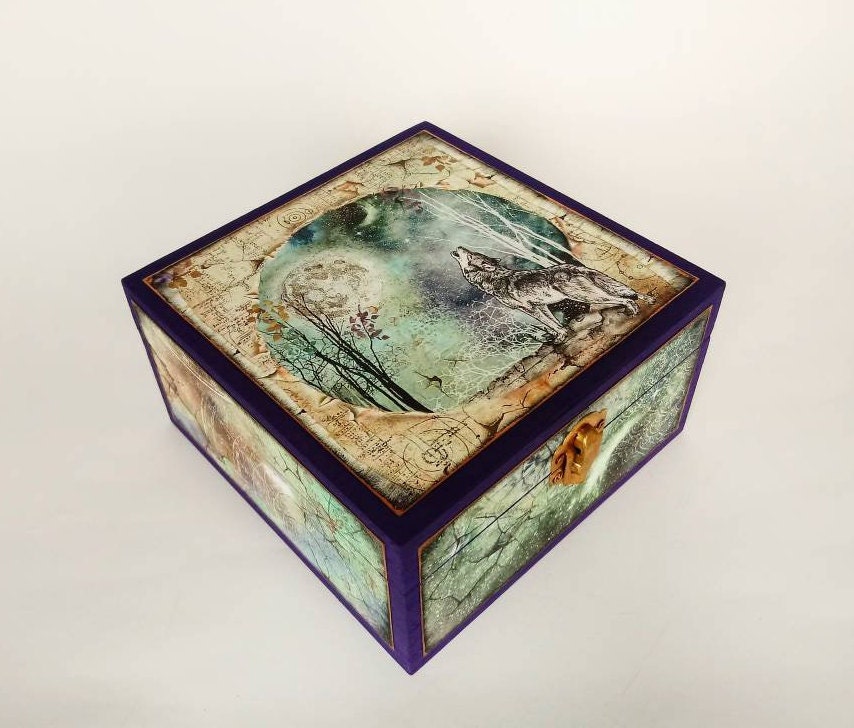 Wolf Magic Storage Box, Moon Box, Cosmos Box, Wooden Decorative Galaxy ...