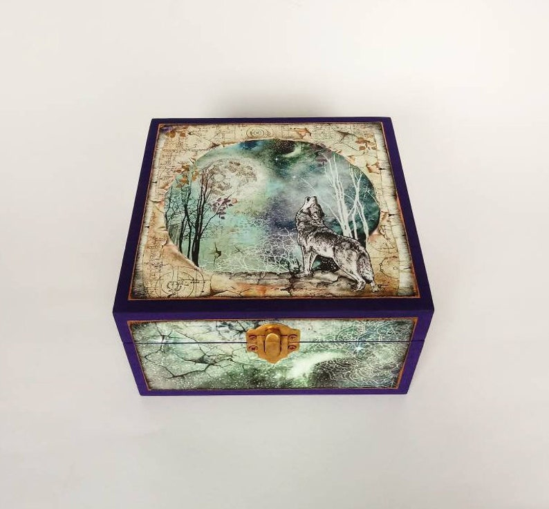 Wolf Magic Storage Box, Moon Box, Cosmos Box, Wooden Decorative Galaxy ...