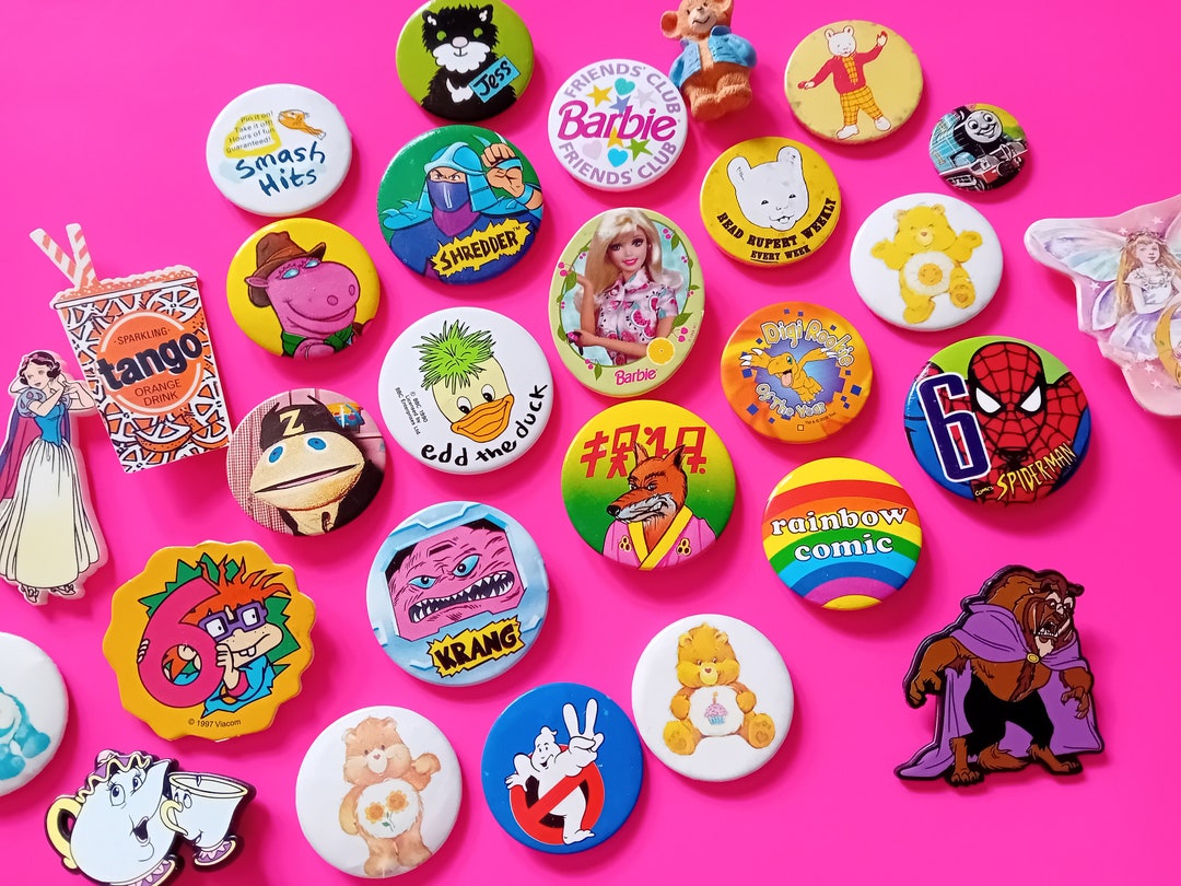 Vintage 80s 90s Kids Badges | Barbie TMNT Rainbow Disney Retro ...