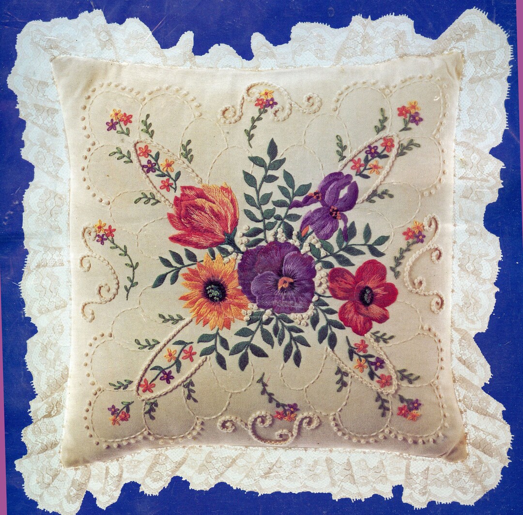 Candamar Designs Candlewicking Embroidery Spring Floral Pillow - Etsy