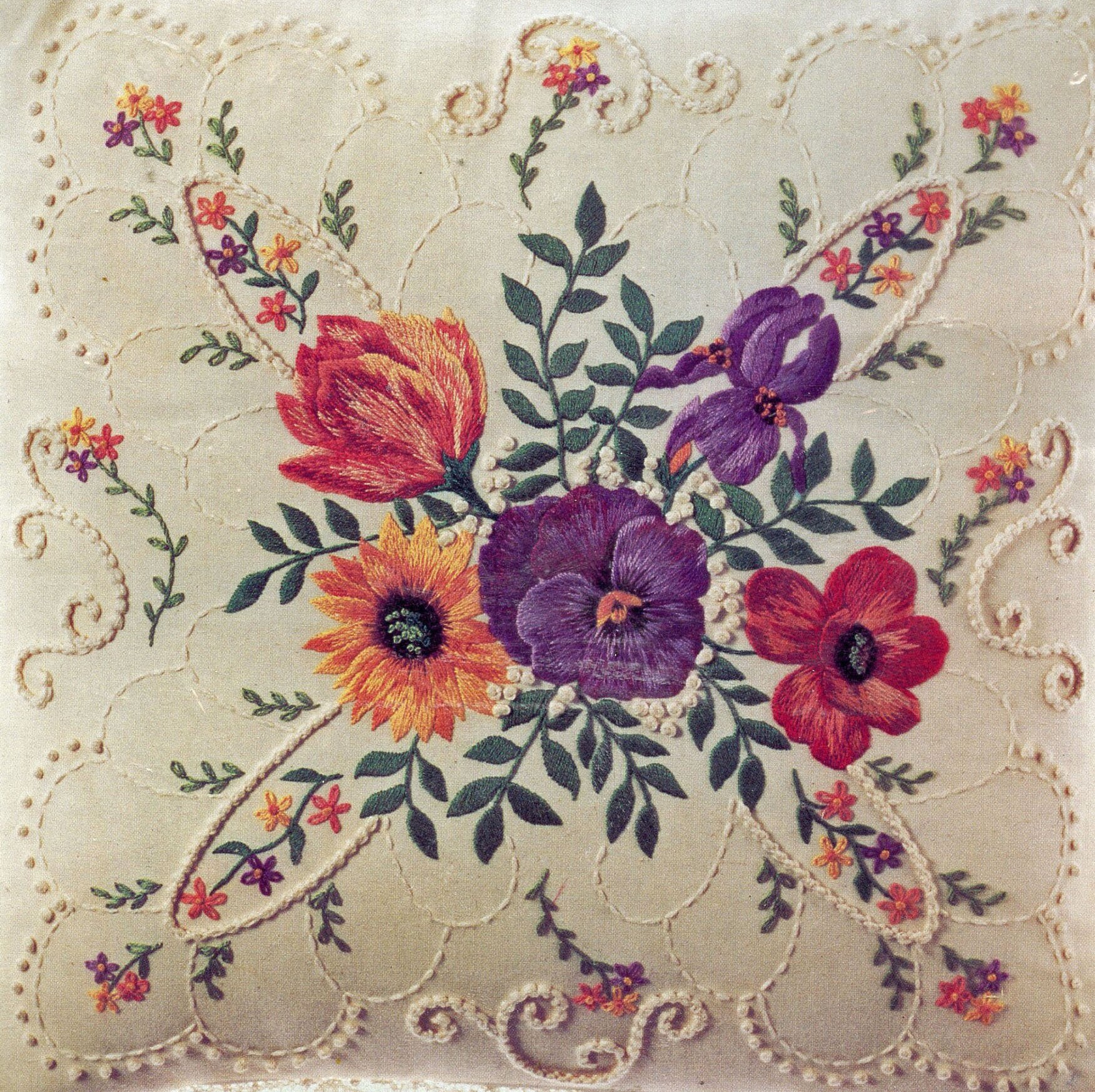 Candamar Designs Candlewicking Embroidery Spring Floral Pillow - Etsy