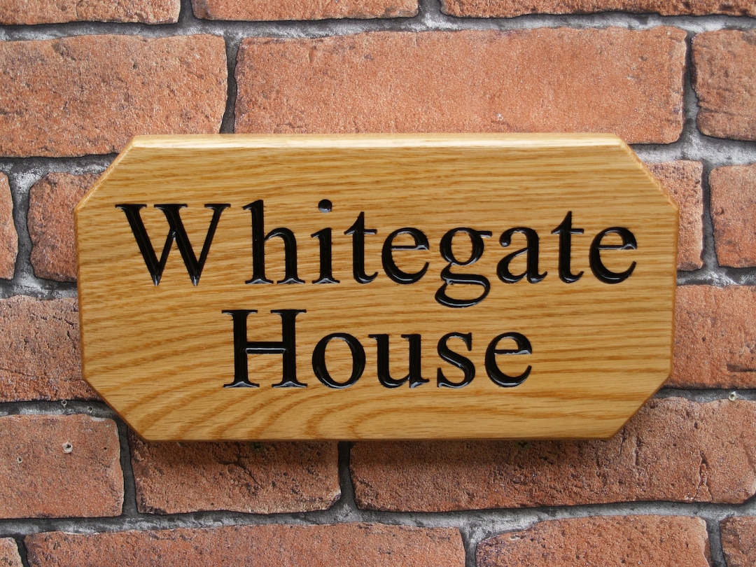 Solid OAK HOUSE SIGN, Outdoor House Sign, Personalized, Engraved, Wood ...