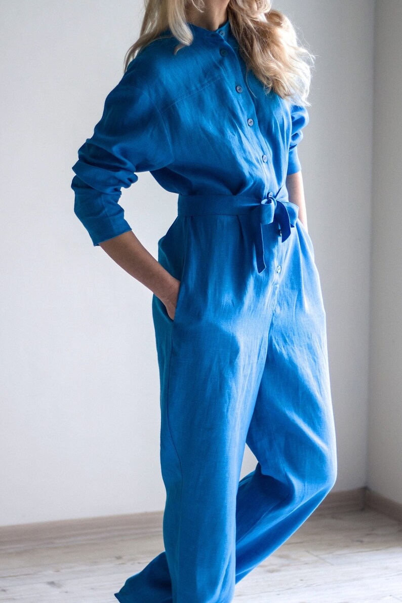Linen Coveralls. Linen Jumpsuit. Long Sleeves Linen Jumpsuit. Washed ...