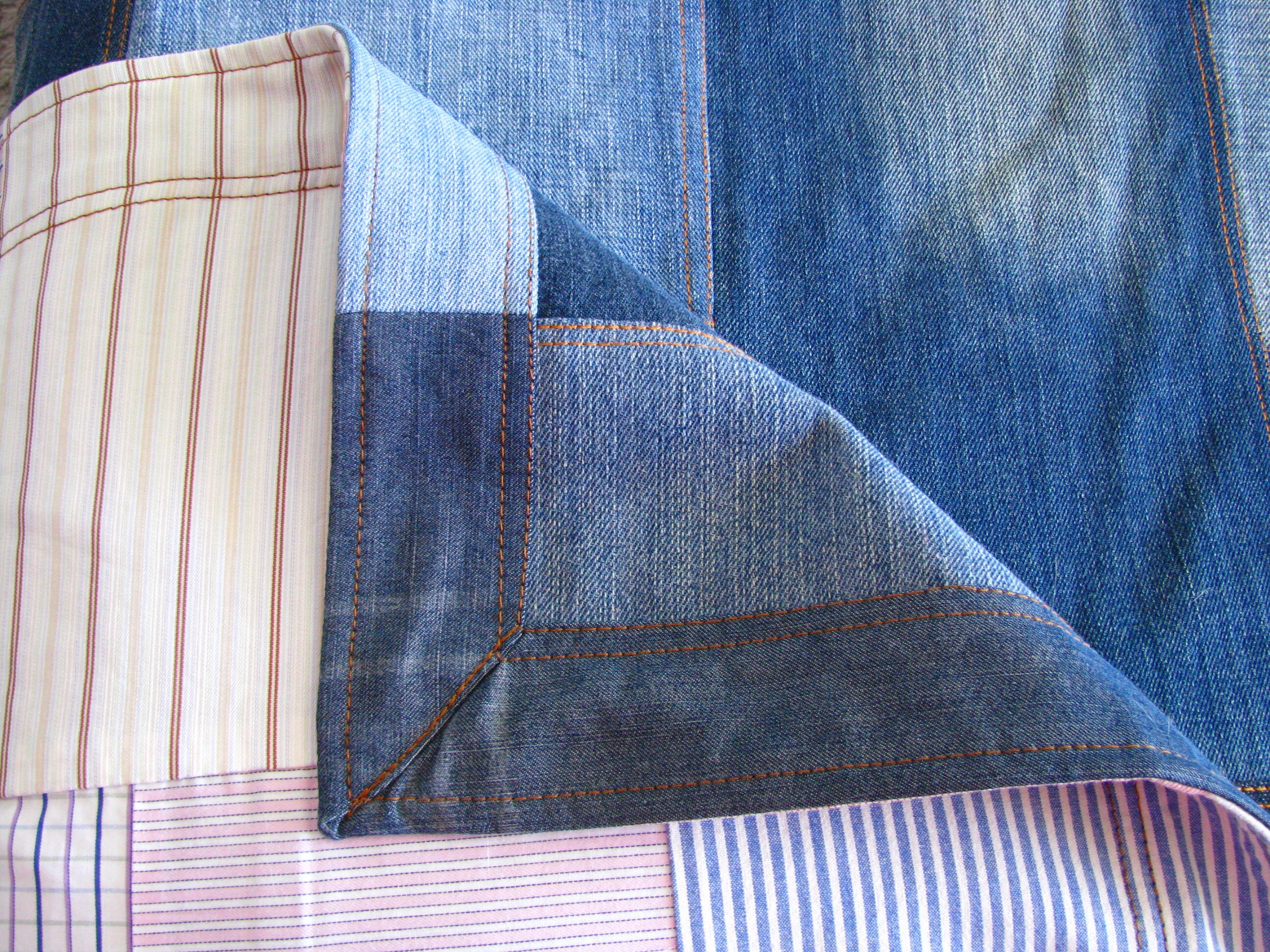 California King Jean Bedspread, Repurposed Denim Blanket, Brick Wall ...