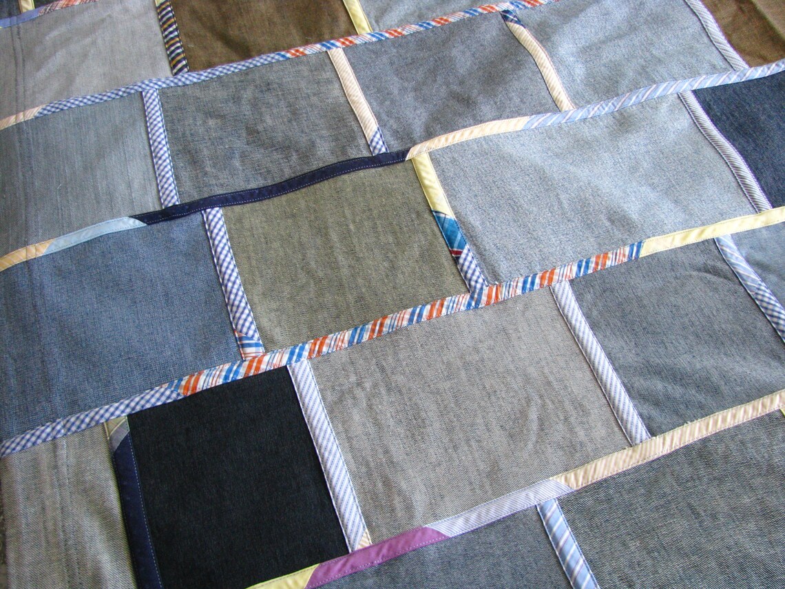 Two-sided Denim Quilt, Reclamed Jean Summer Blanket, Eco-friendly Denim ...