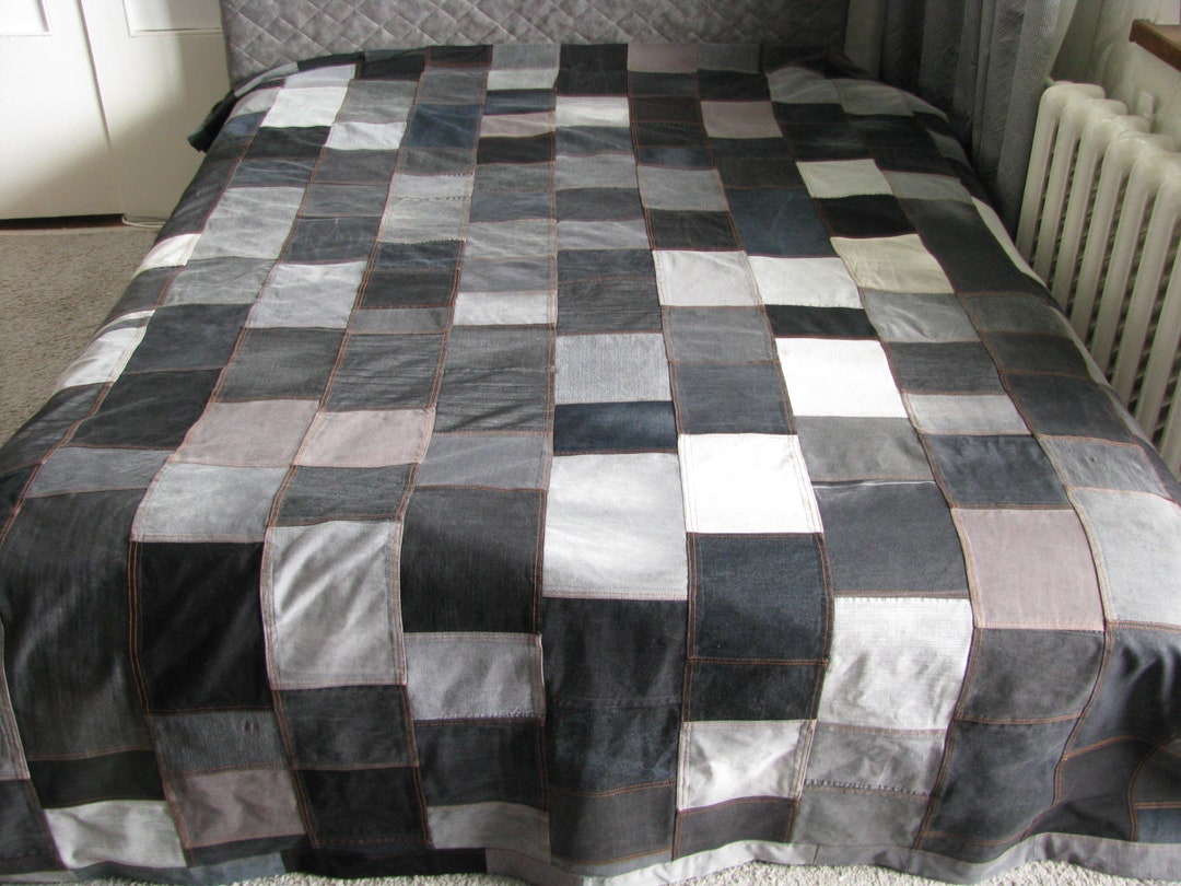 Two-sided King Size Denim Quilt, Reclamed Jean Summer Blanket, Eco ...
