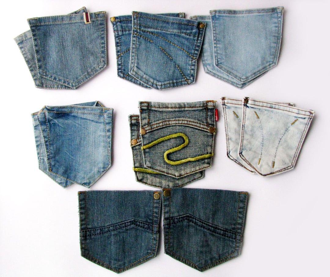 Repurposed Denim Pockets Set: Upcycled Blue Jeans, Salvaged Quilt ...