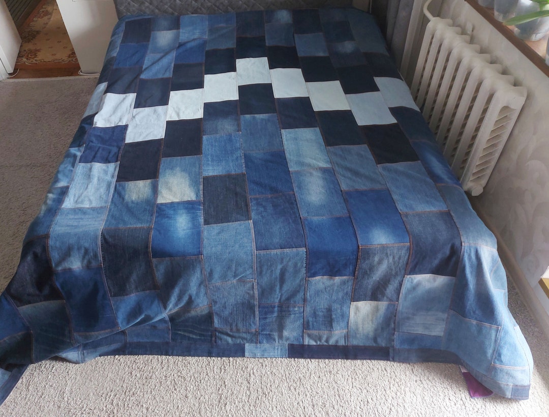 California King Jean Bedspread Repurposed Denim Blanket - Etsy