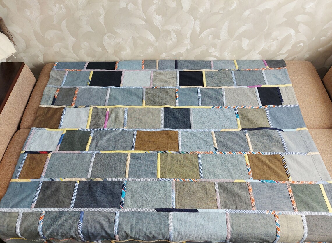 Two-sided Denim Quilt, Reclamed Jean Summer Blanket, Eco-friendly Denim ...