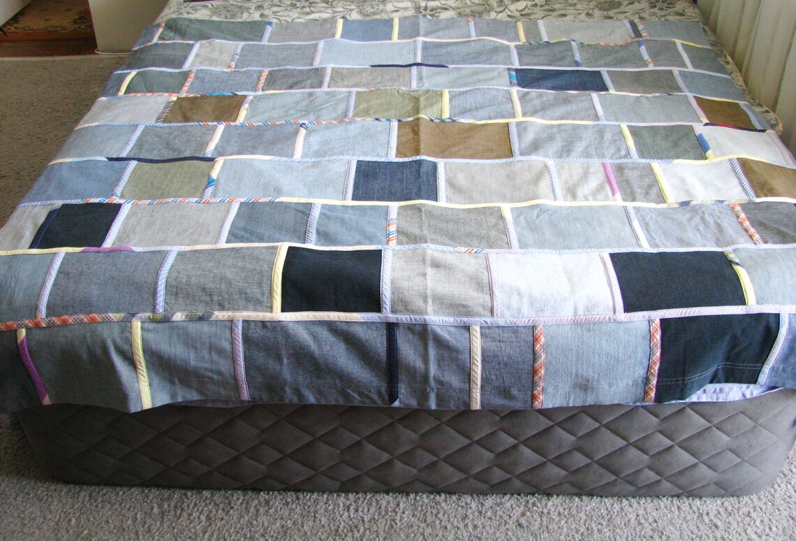 Two-sided Denim Quilt, Reclamed Jean Summer Blanket, Eco-friendly Denim ...
