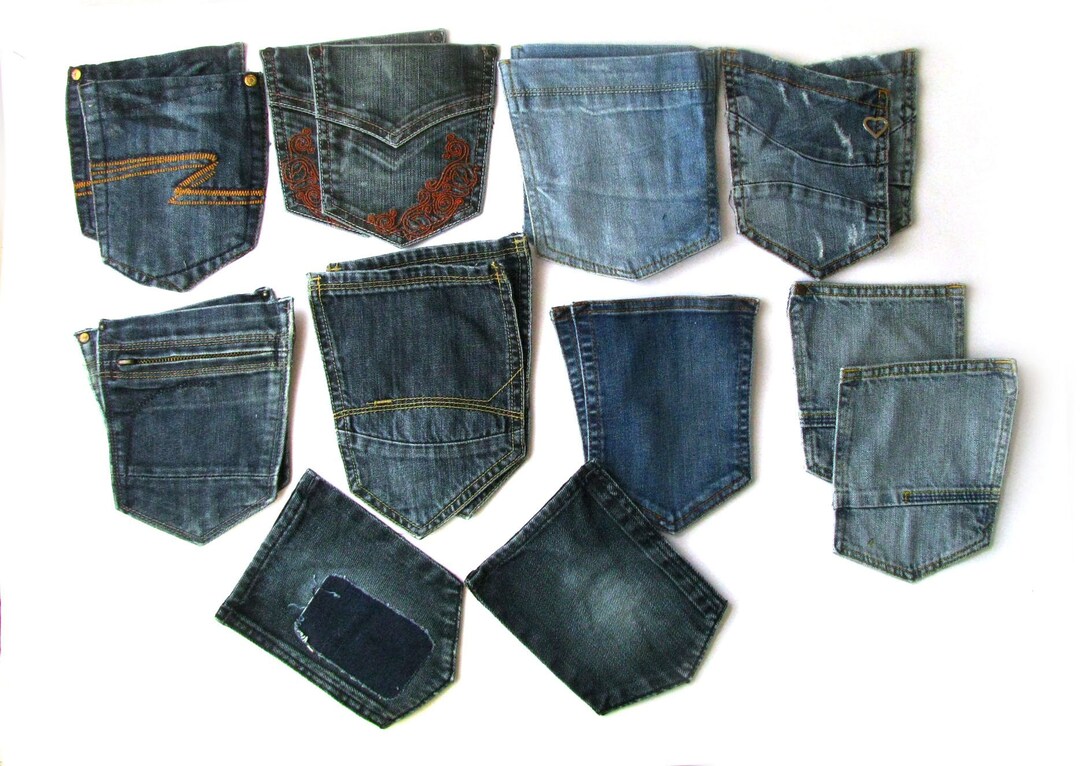 Recycled Denim Pockets Set: Upcycled Jeans, Salvaged Quilt Supply (18 ...