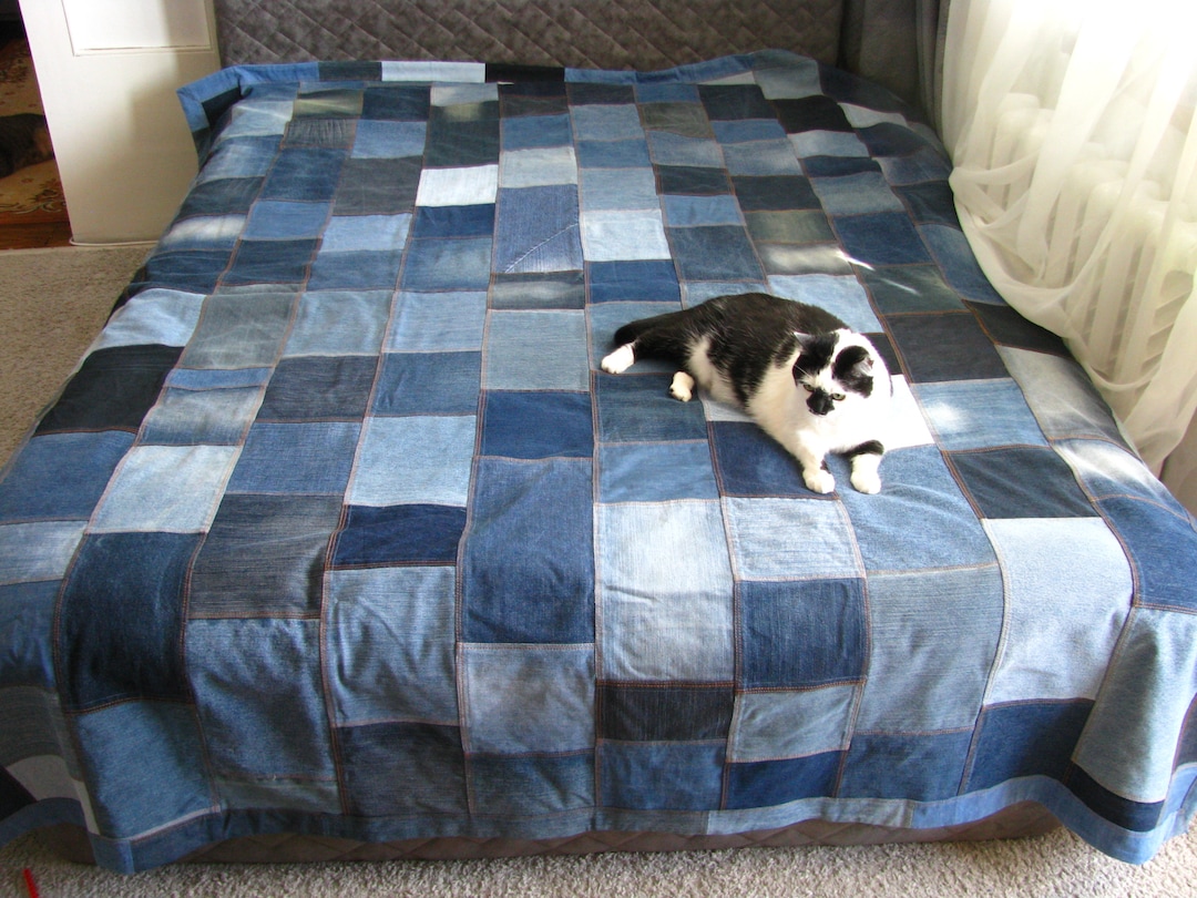 Two-sided California King Size Denim Quilt, Reclamed Jean Summer ...