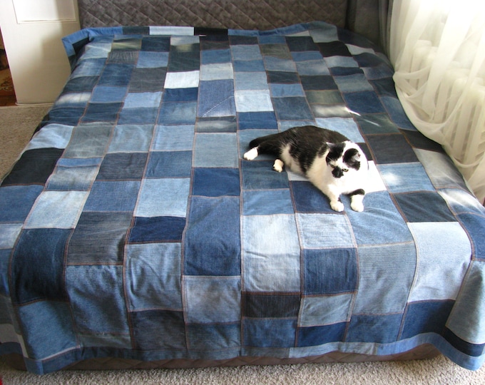 Quilt Upcycled Denim Brick Wall, Solid Back - Etsy