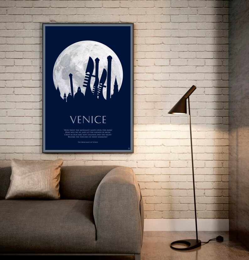 Venice Moonlight Travel Poster, Venice Travel Print, Full Moon Over ...
