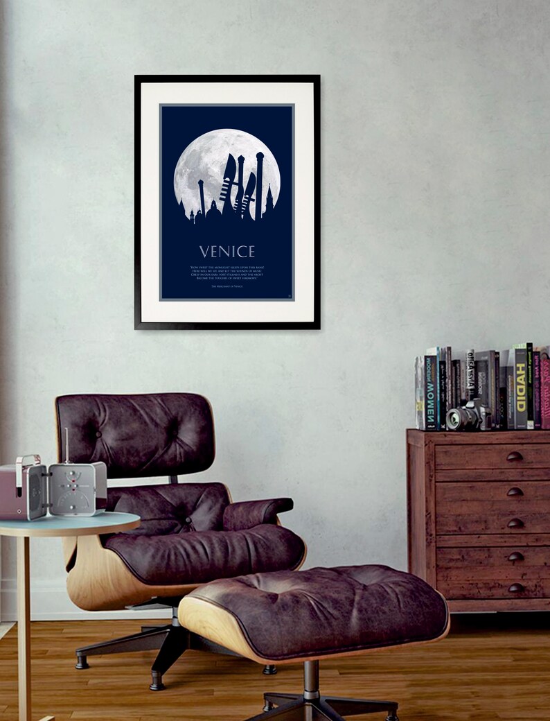 Venice Moonlight Travel Poster, Venice Travel Print, Full Moon Over ...