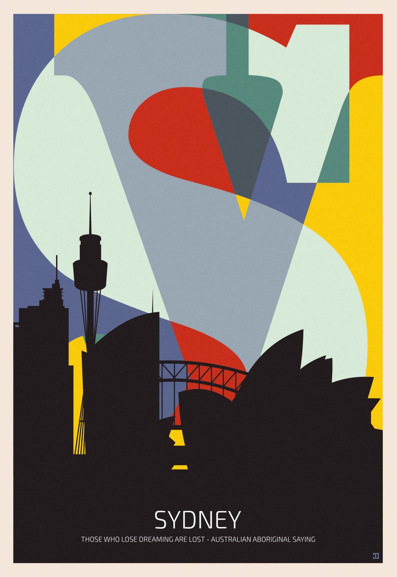 Sydney Poster, Colorful Typography Wall Art, Sydney Silhouette Poster ...