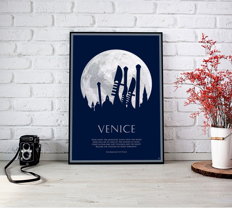 Venice Moonlight Travel Poster, Venice Travel Print, Full Moon Over ...