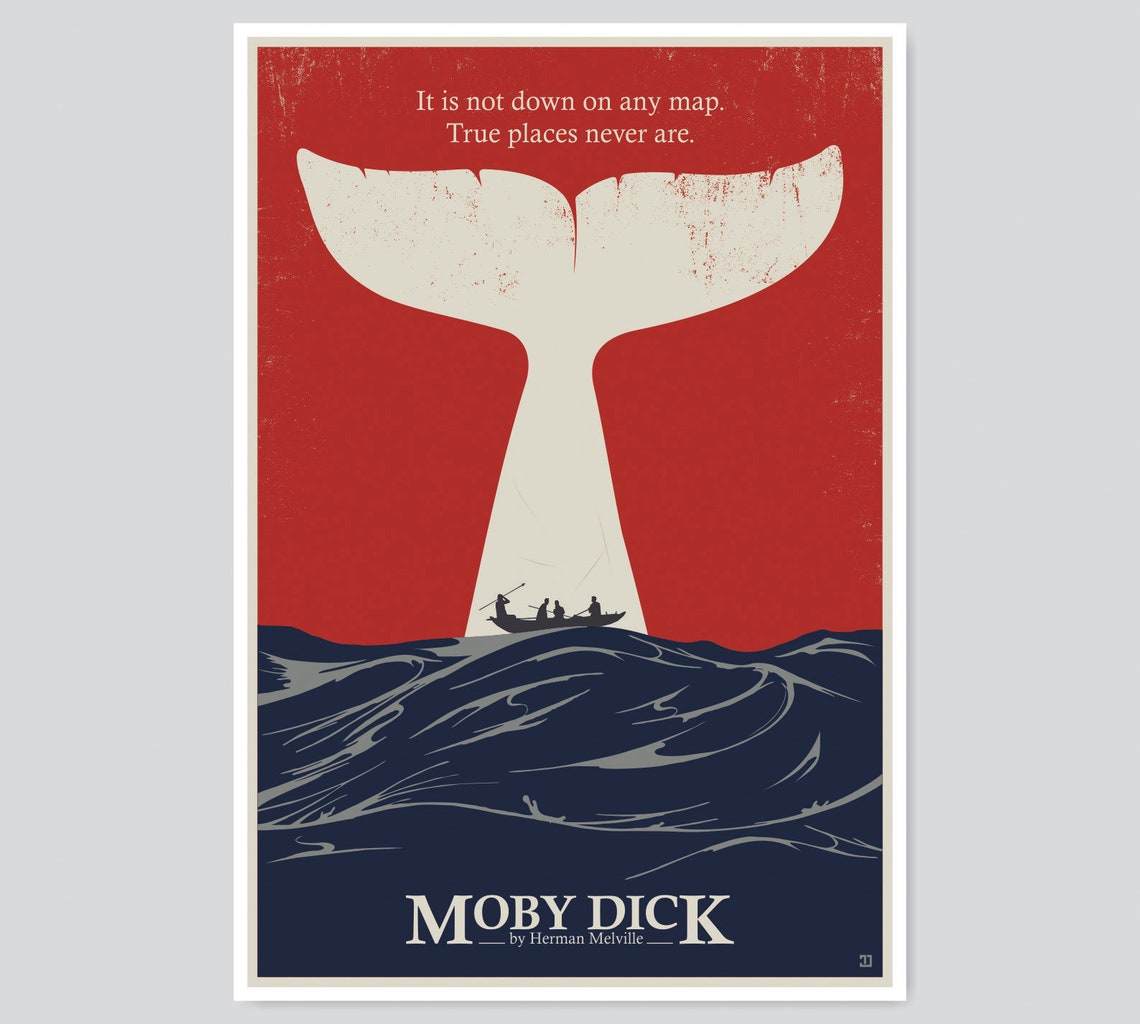 Moby Dick Print, Moby Dick Book Poster, Moby Dick Movie Poster, Herman Melville the Whale, Moby ...