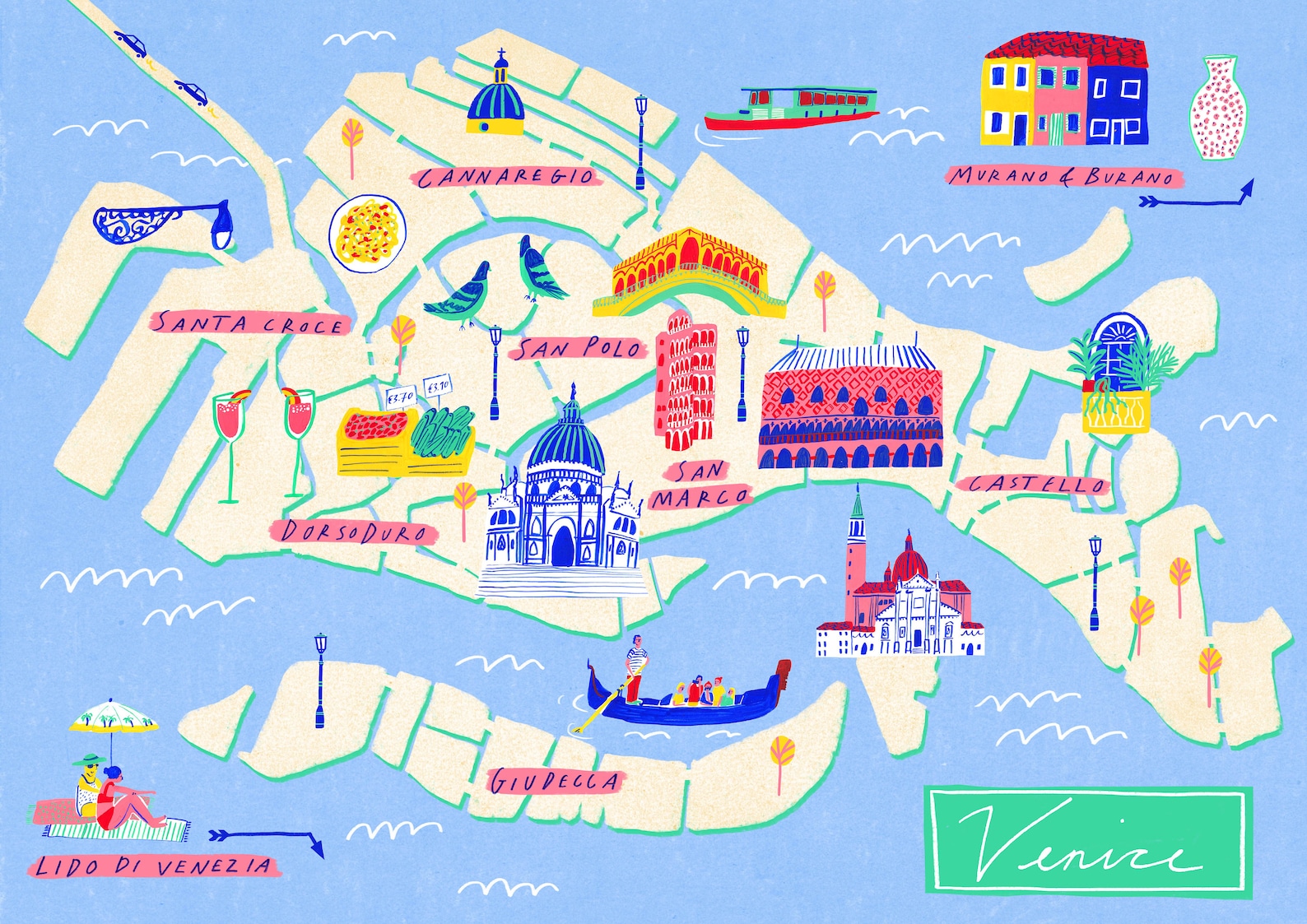Illustrated Map of Venice Italy Travel Print City Map | Etsy
