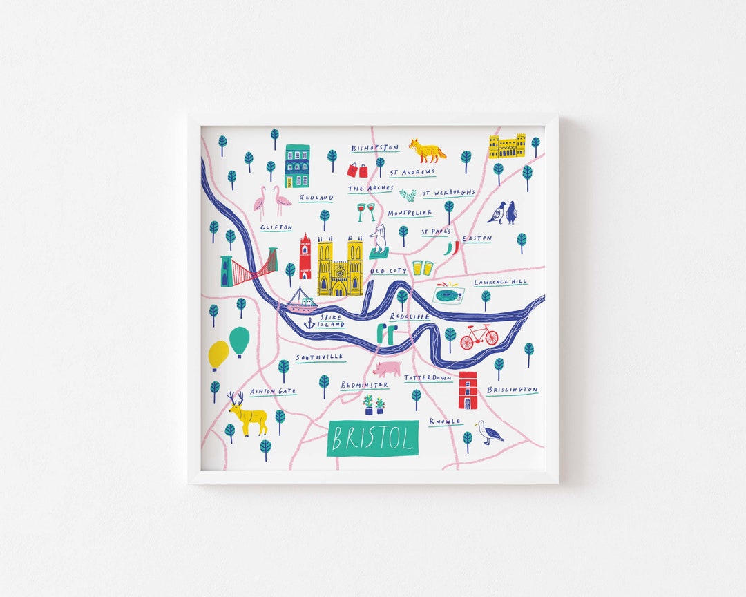 Illustrated Map of Bristol 21x21cm - Etsy