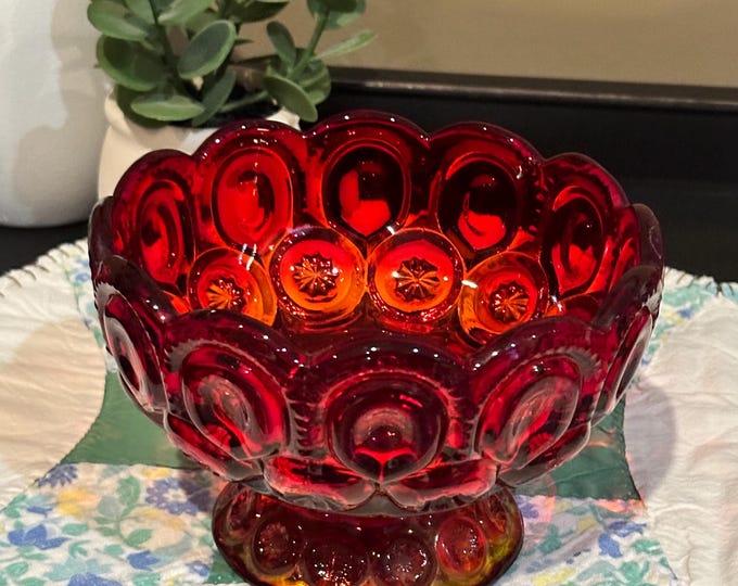 L.E. Smith Moon and Stars Amberina Compote Bowl - Etsy