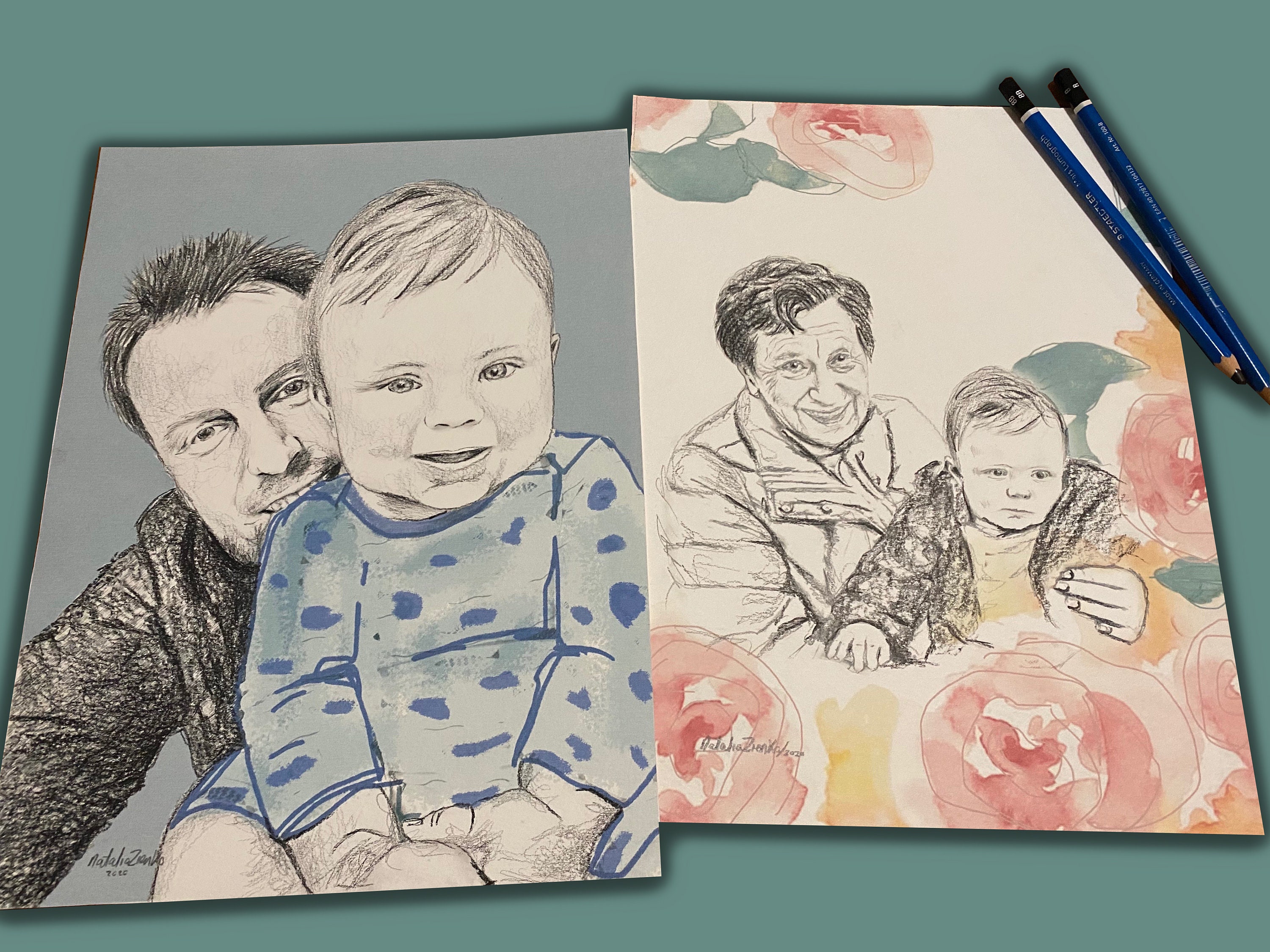 Fathers Day Portrait Graphite Personalized - Etsy