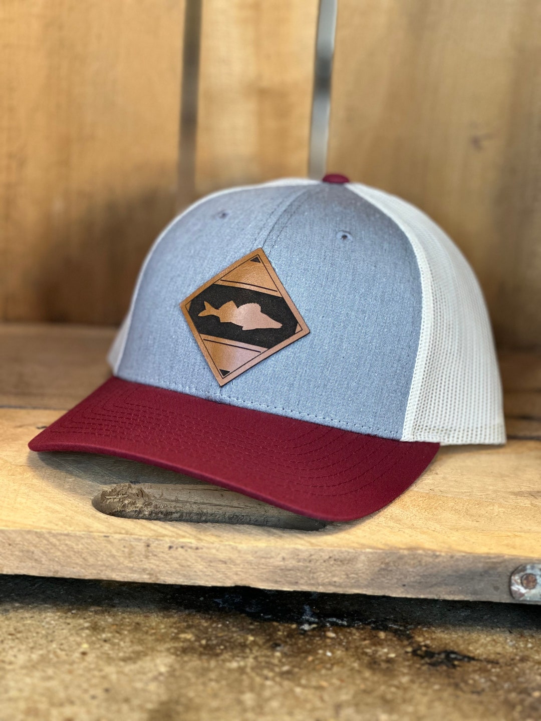 Diamond Fish Walleye Leather Patch Trucker Hat - Walleye Fishing Hat ...