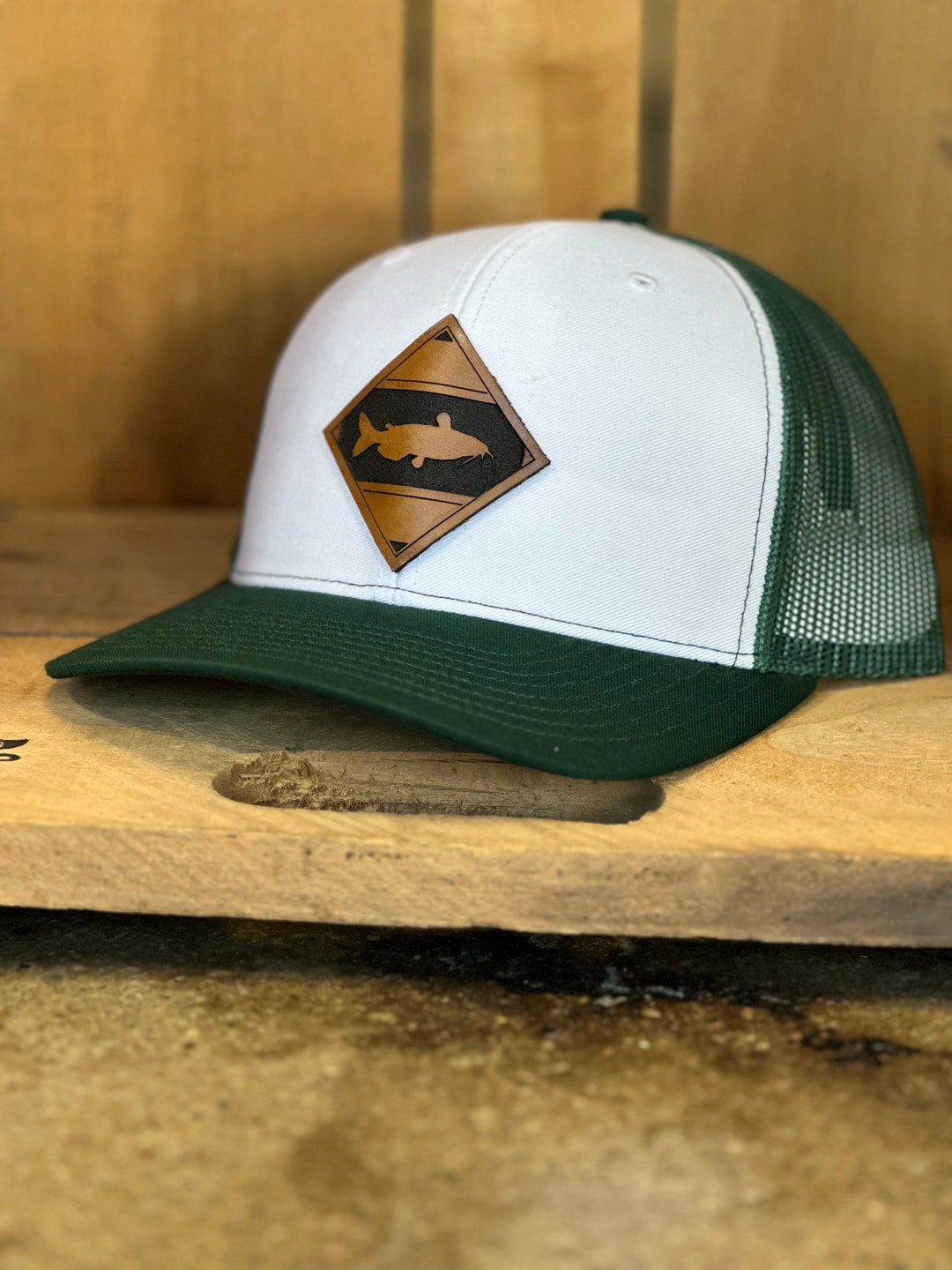 Diamond Catfish Leather Patch Trucker Hat - Catfish Fishing Hat ...