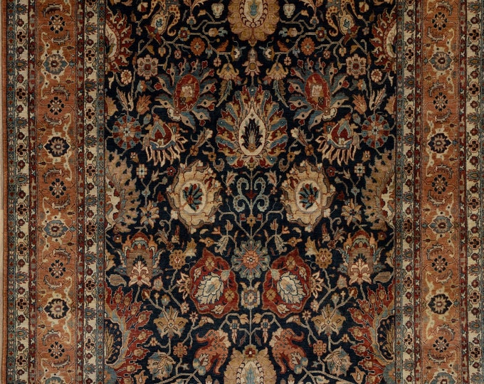 8x10 Navy Coral Rust Antique Reproduction Persian Tabriz High Quality ...