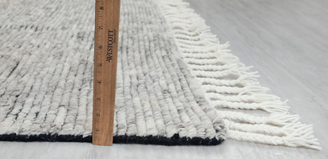 Ivory Grey Charcoal Moroccan Ribbed Rug Beni Ourain Berber Shag Boho ...