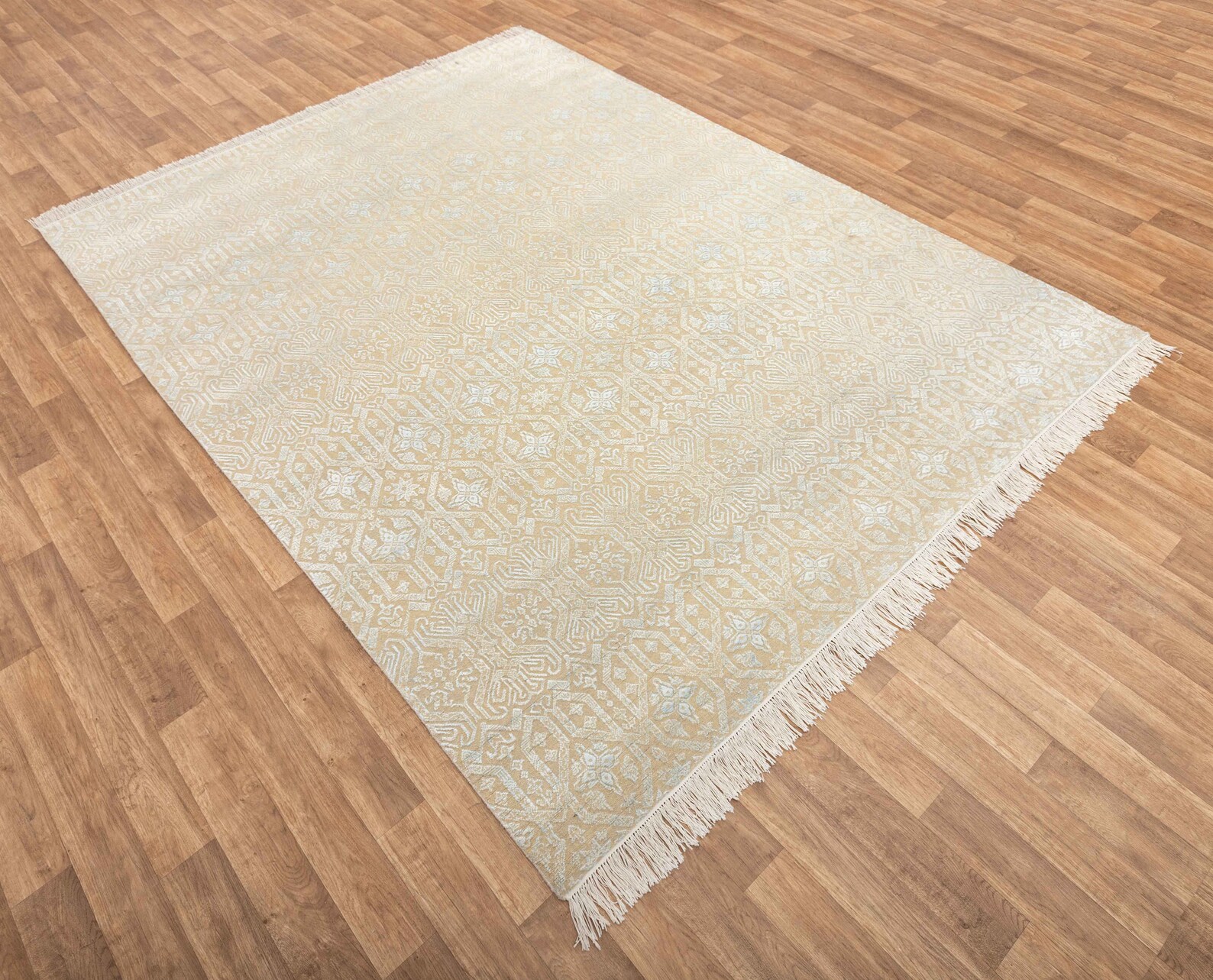 8X10 Rug Beige Silver Modern Floral Design Handmade Soft Wool Silk Rug ...