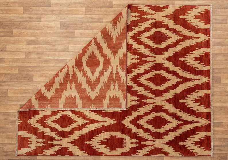 8x10 Area Rug Red Wool Ikat Design Hand Knotted Rug 423 | Etsy