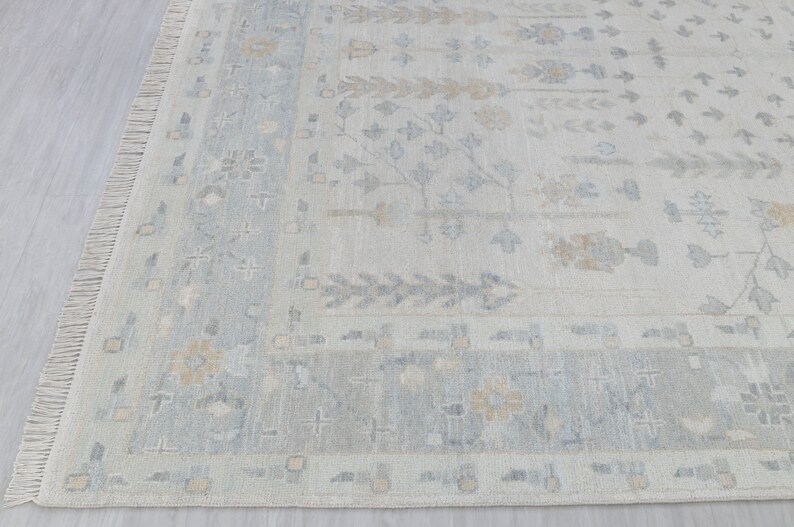 Soft Grey Pine Tree of Life Rug Modern Oushak Rug Premium Wool Hand ...