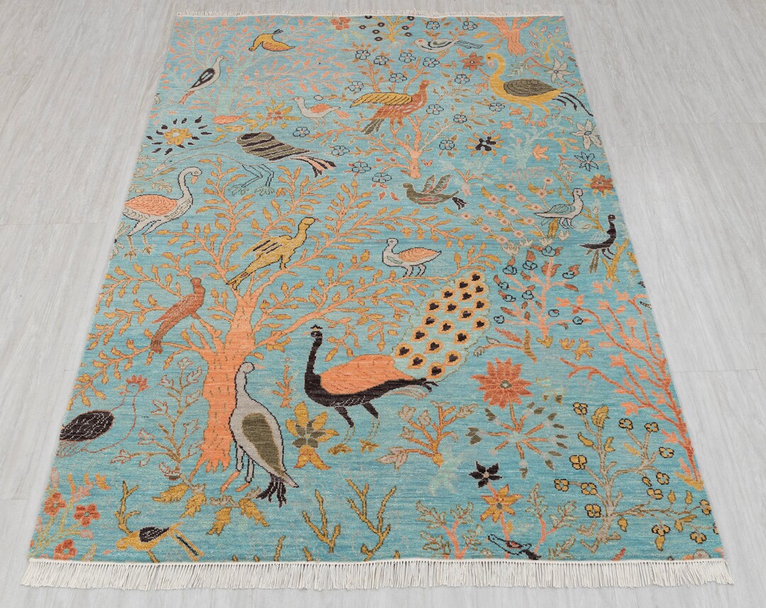 5X7 Turquoise Blue High Perfomance Birds Garden Fine Quality Soft Hand ...