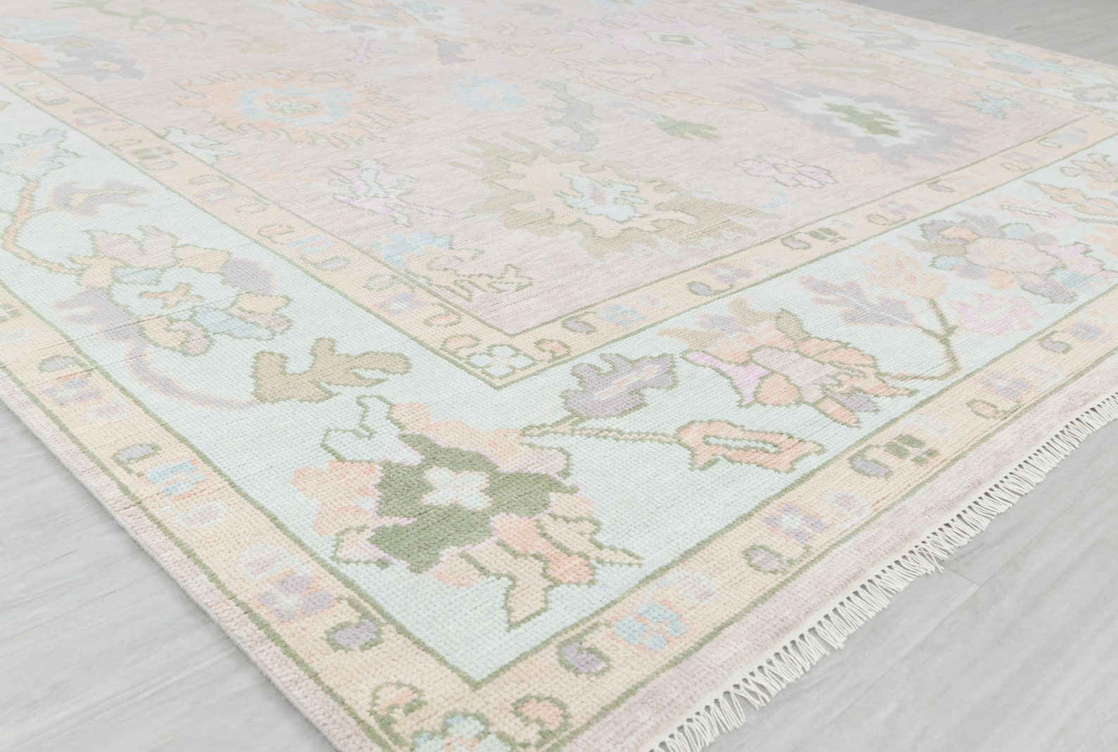 L.pink Blue Soft Look Modern Oushak Rug Premium Wool Hand Knotted ...